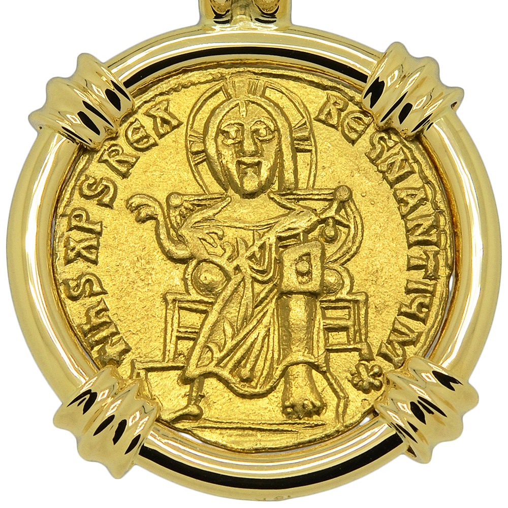 Jesus Coin Byzantine Gold Solidus in 18k Pendant
