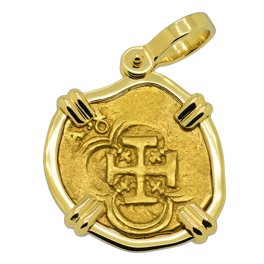 Authentic Spanish Gold Doubloon in 18k Pendant